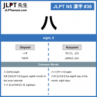 JLPT N5 Kanji: 八 (hachi, yatsu) eight, 8 – JLPTsensei.com