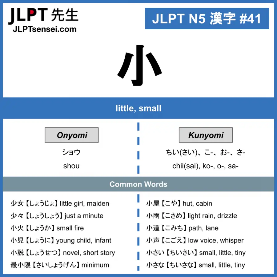 JLPT N5 Kanji: 小 (shou, chiisai) little, small – JLPTsensei.com