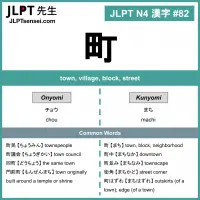JLPT N4 Kanji: 町 (chou, machi) town – JLPTsensei.com