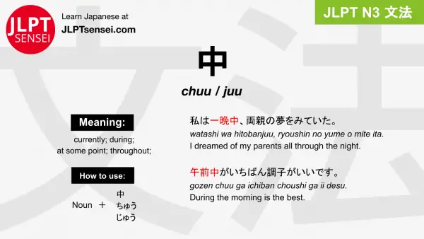 JLPT N3 Grammar: 中 (chuu / juu) Meaning – JLPTsensei.com