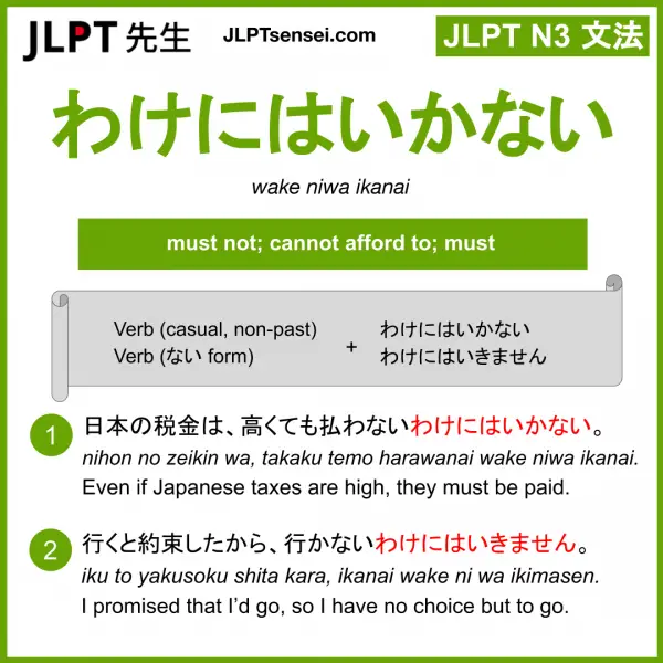 JLPT N3 Grammar: わけにはいかない (wake niwa ikanai) Meaning – JLPTsensei.com