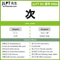 JLPT N3 Kanji: 次 (ji, shi, tsugi) Meaning: next, order – JLPTsensei.com