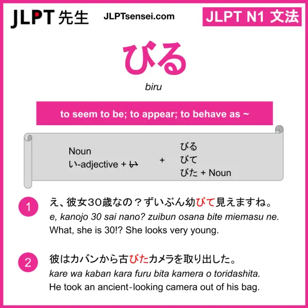 JLPT N1 Grammar: びる / びて / びた (biru / bite / bita) Meaning – JLPTsensei.com