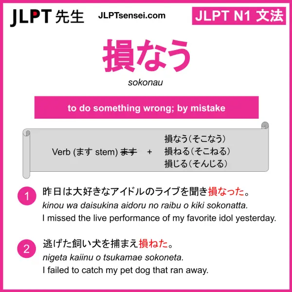 JLPT N1 Grammar: 損なう / 損ねる / 損じる (sokonau / sokoneru / sonjiru) Meaning ...